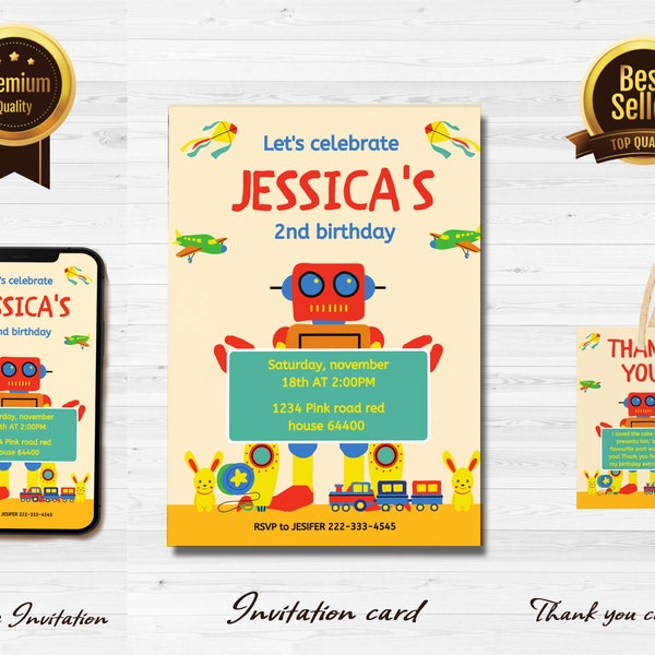 Robot Digital Invitation - Etsy