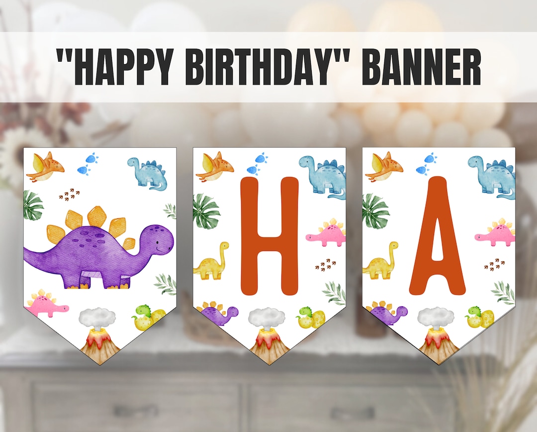 Printable Happy Birthday Banner, Dinosaur Birthday , Dinosaur Party ...