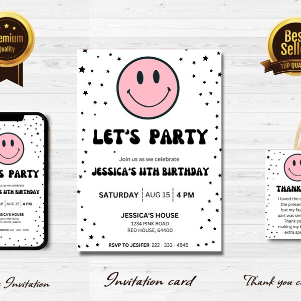 Smile Face Invitation - Etsy