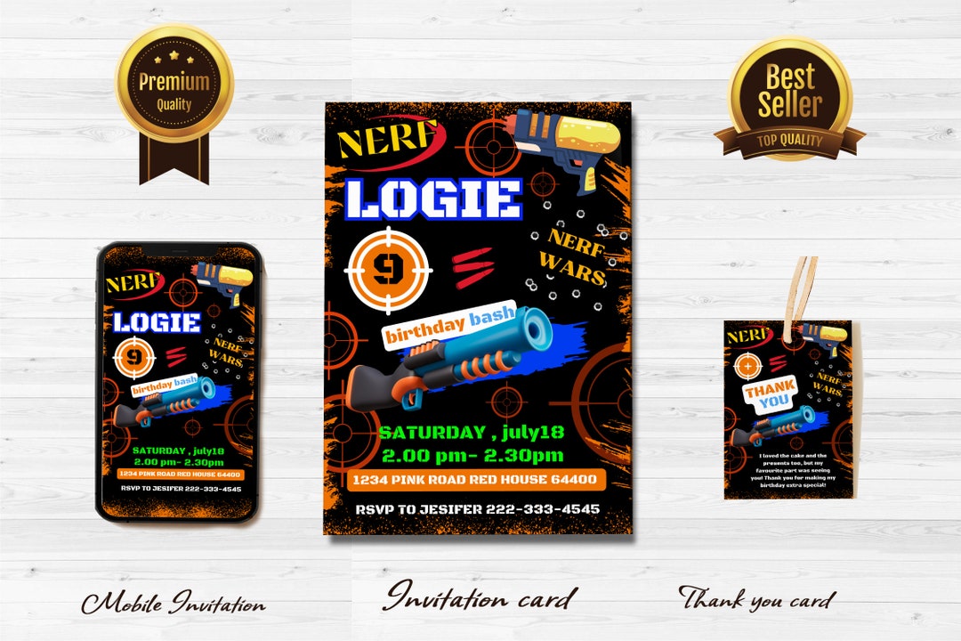 Nerf Invitation, Nerf Game Birthday Invites, Instant Download Party ...