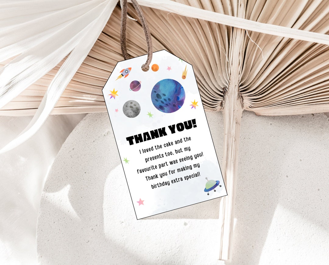 Editable Outer Space Birthday Favor Tags, Planet Rocket Ship Astronaut ...