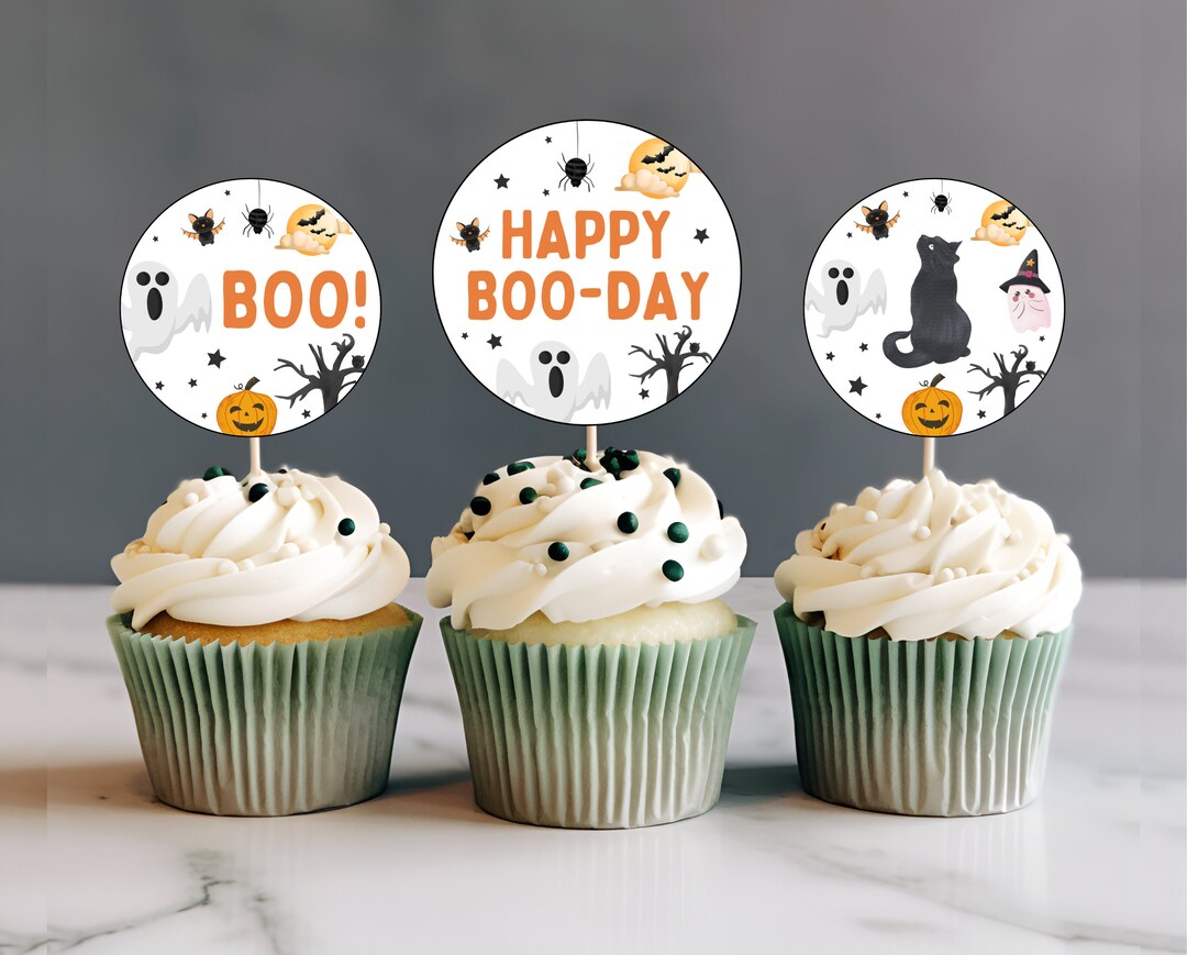 Printable Halloween Birthday Cupcake Toppers Spooktacular Birthday ...