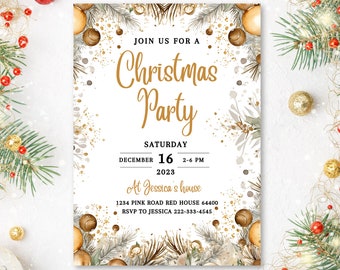Editable Neutral Boho Christmas Party Invitation Christmas Party Invite ...