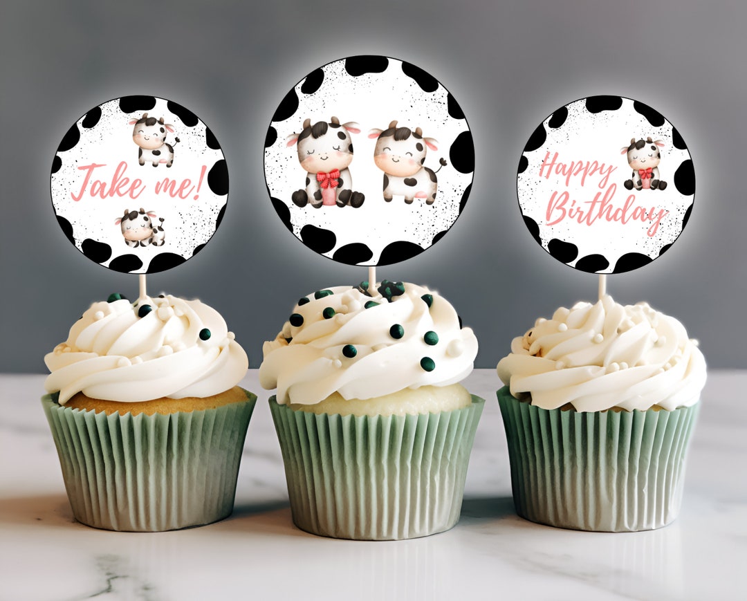 Imprimible Santa vaca cumpleaños Cupcake Toppers Santa vaca fiesta ...