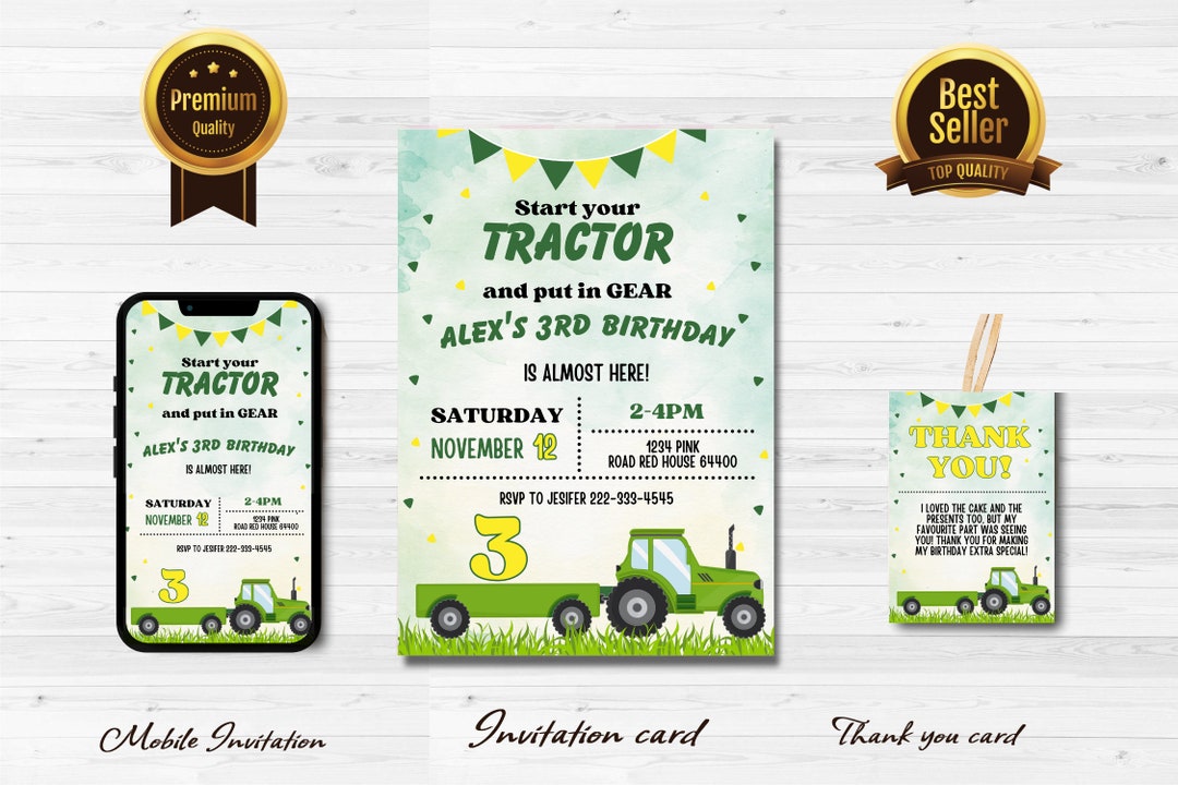 Tractor Invitation, Tractor Birthday Invites, Instant Download Tractor ...