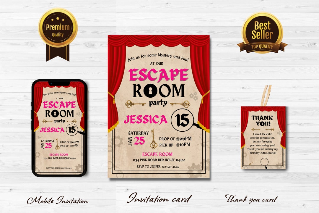 Escape Room Birthday Invitation, Girls Escape Room Mystery Invitation ...