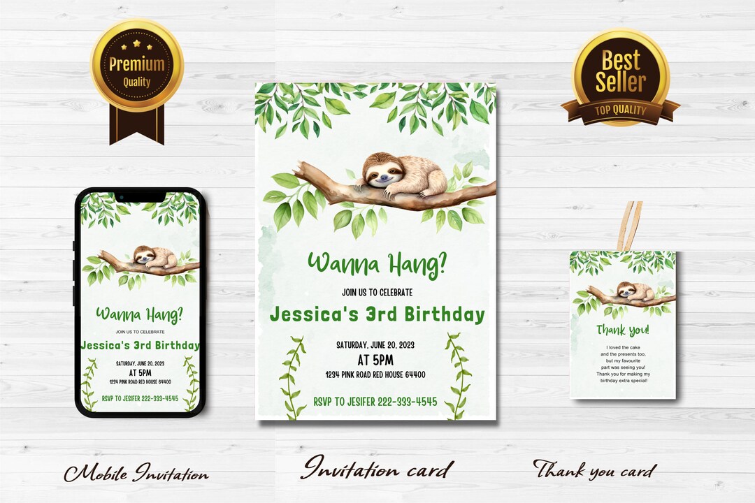 Editable Sloth Birthday Invitation | Tropical Birthday Invitation ...