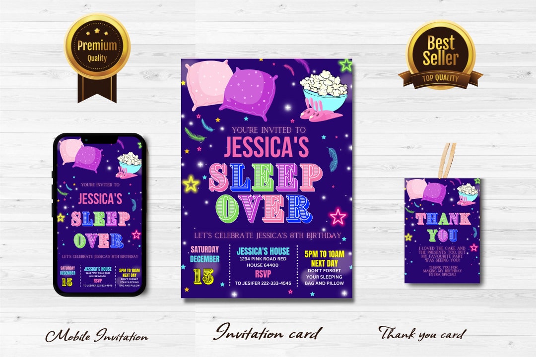 Editable Sleepover Invitation Slumber Party Invitation Sleepover ...