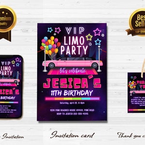 Pink Limo Party Invitation Editable Template | Rainbow VIP Limousine ...