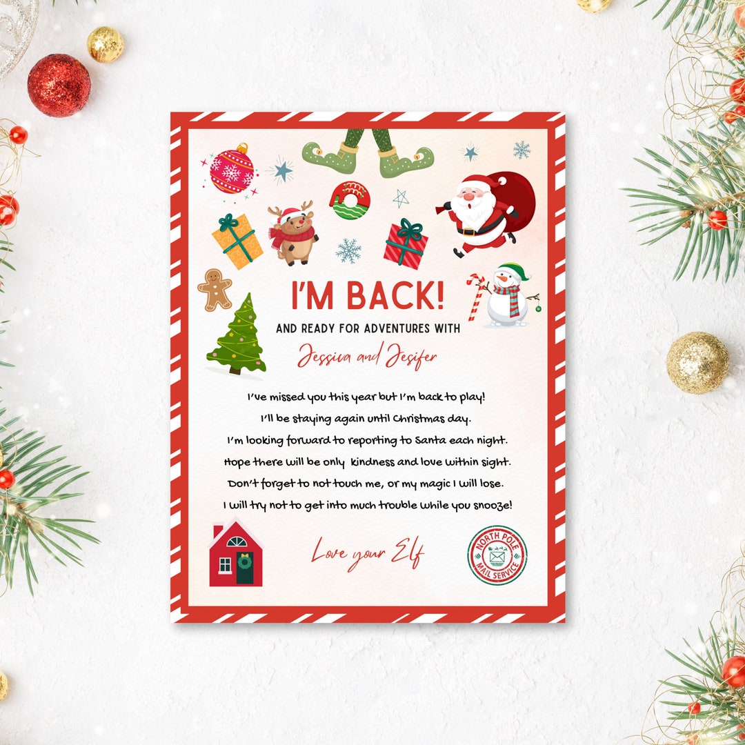 Elf Arrival Letter I'm Back Letter From Elf Hello From Elf Christmas ...
