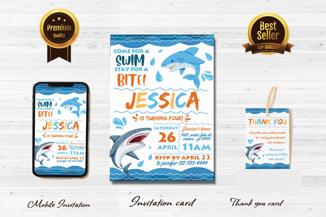 Shark Invitation, Shark Birthday Invites, Instant Download Shark Party ...