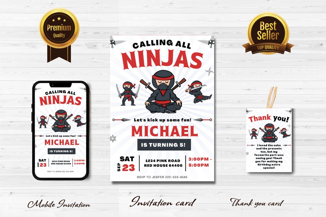 Editable Ninja Birthday Invitation Template Printable Ninja Warrior ...
