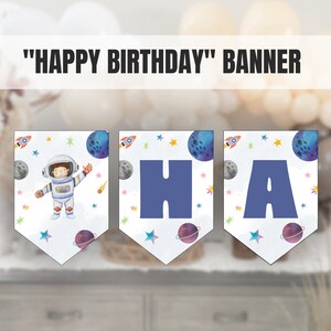 Printable Outer Space Birthday Banner, Planet Rocket Ship Astronaut ...