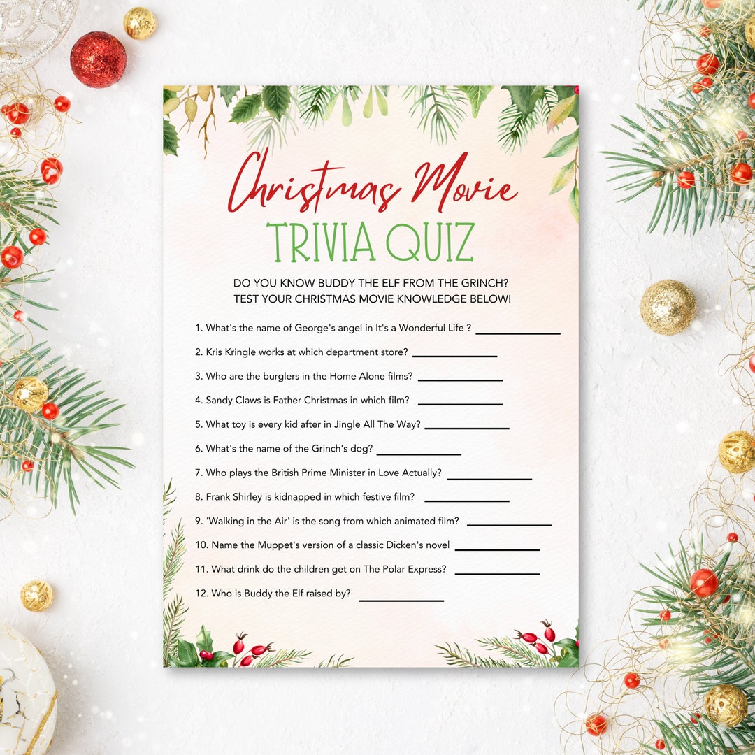 Christmas Movie Trivia Quiz Christmas Party Game, School Christmas ...