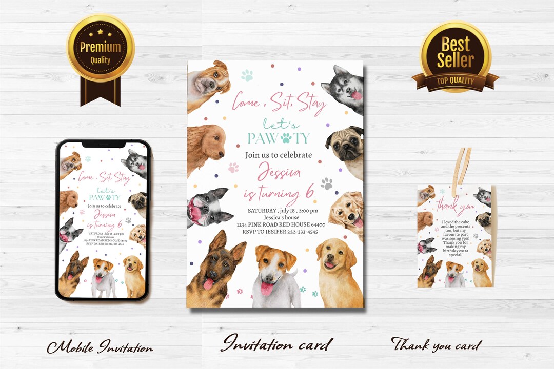 Dog Theme Birthday Invitation, Dog Party Birthday Invites, Instant ...