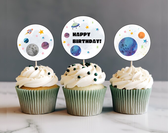 Space Party Cupcake Toppers, Outer Space Birthday Decorations ...