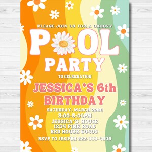 Editable Retro Pool Party Invitation , Groovy Party Instant Download ...