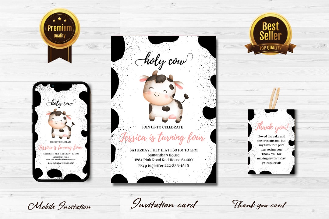 Holy Cow Birthday Invitation Template Printable, Holy Cow Birthday ...