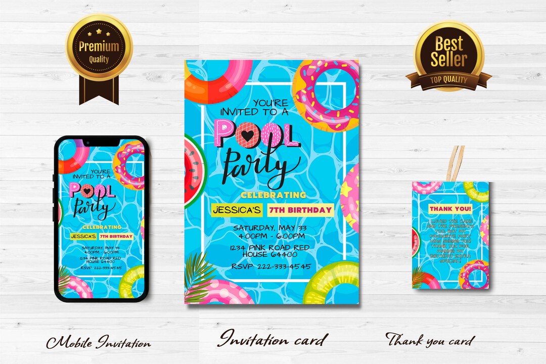 Adult Pool Party Invitation , Pool Birthday Instant Download Digital ...