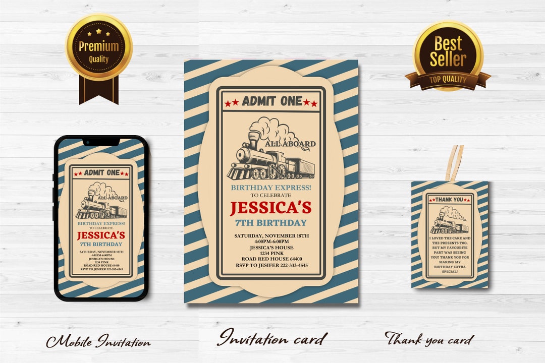 Editable Train Birthday Invitation, Old Train Invitation, Steam Train ...