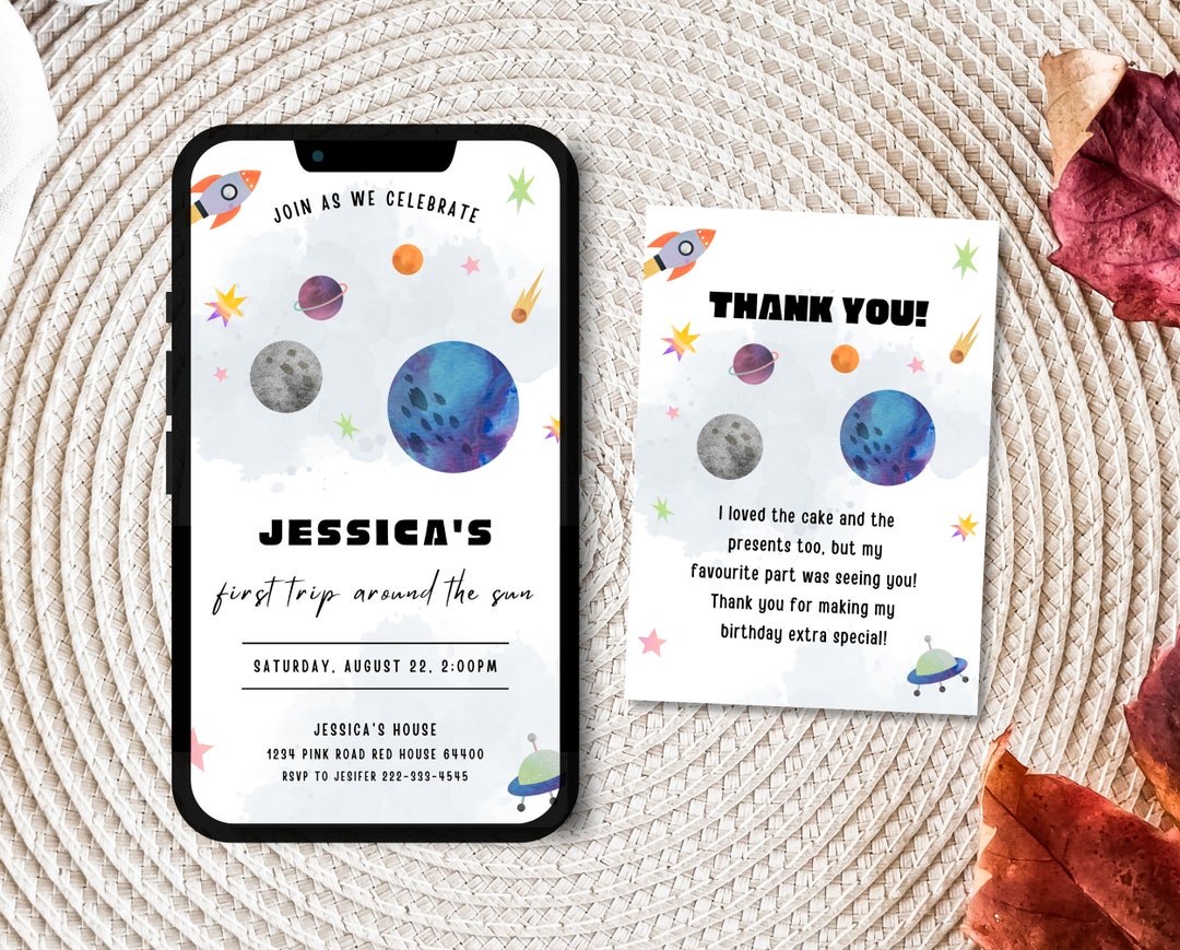 Editable Outer Space Birthday Mobile Invitation , Planet Rocket Ship ...