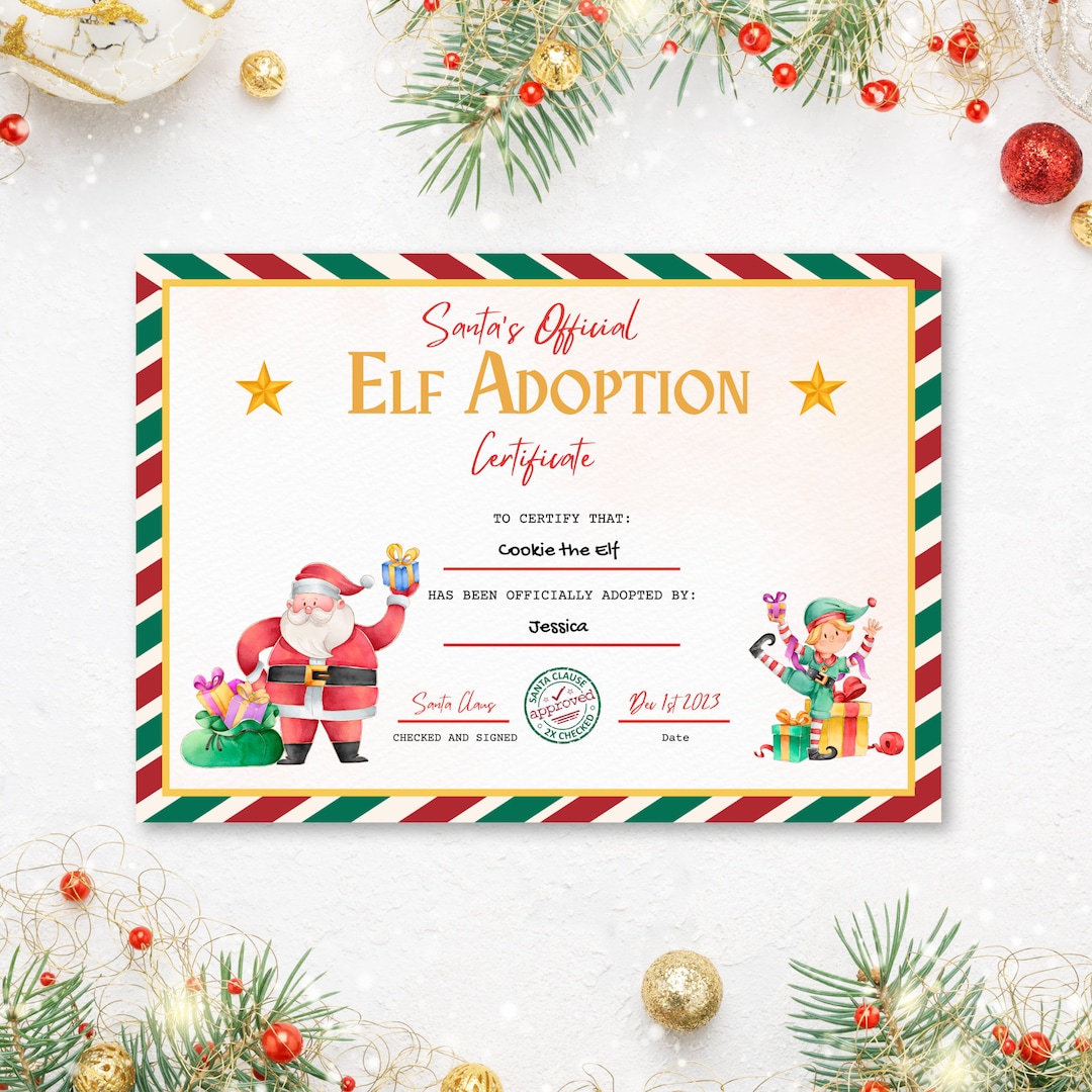 Elf Adoption Certificate Christmas Shelf Elf Adopt an Elf Letter ...