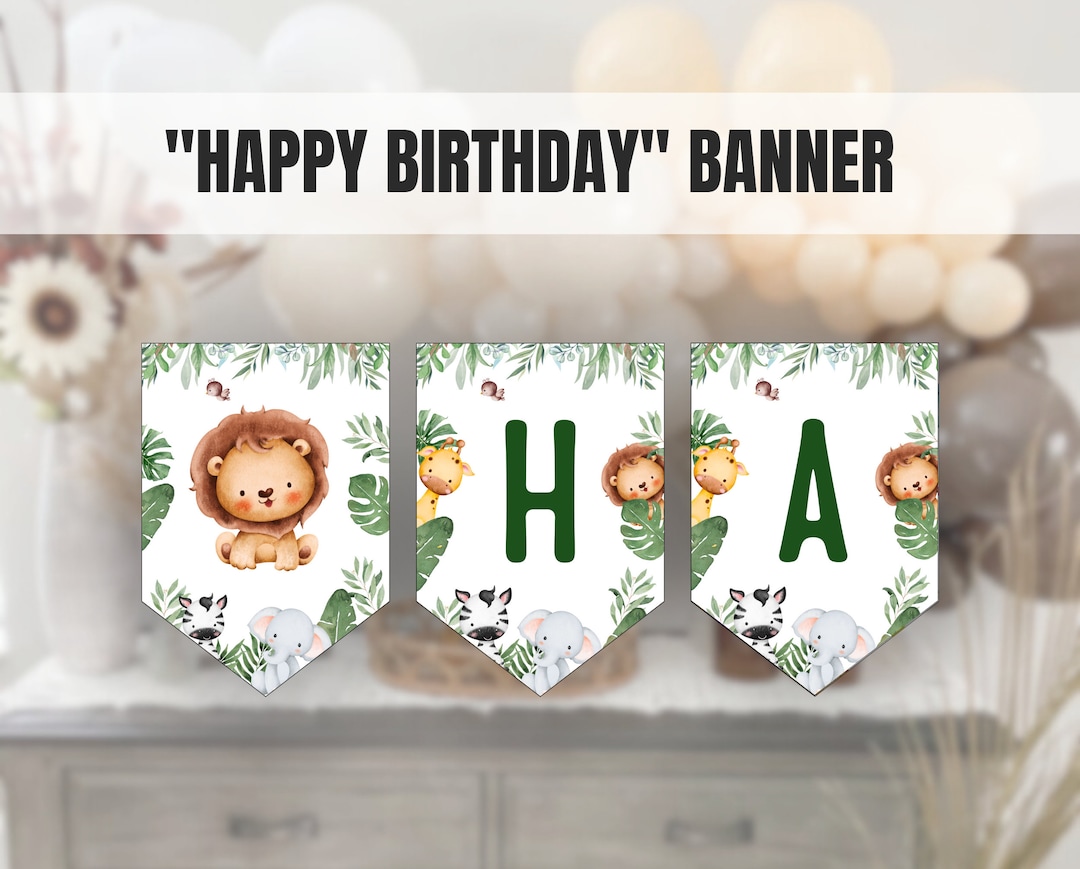 Printable Safari Birthday Banner, Wild One Birthday , Jungle Animals ...