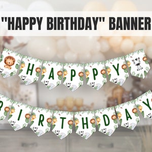 Printable Safari Birthday Banner, Wild One Birthday , Jungle Animals ...