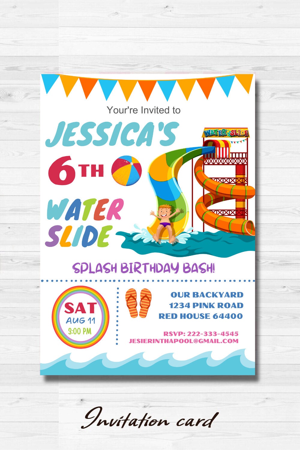 Editable Water Slide Birthday Splash Party Invitation, Waterslide ...