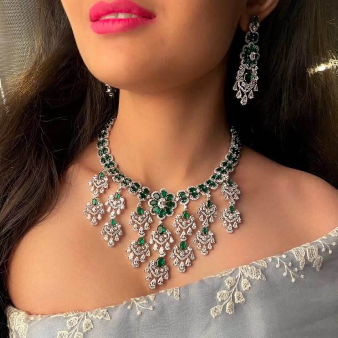 Emerald Green Necklace Set Diamond Necklace Set Bridal Accessories ...