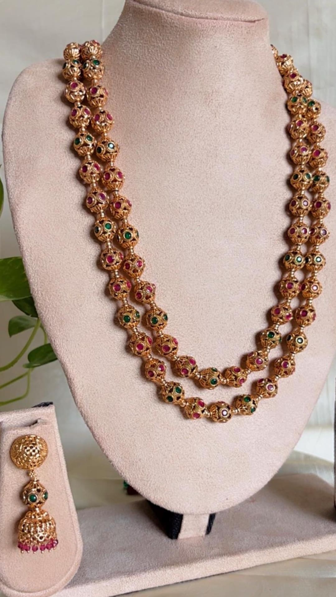 Layered Gold Necklace Matar Mala Set Indian Ball Beaded Necklace Set ...
