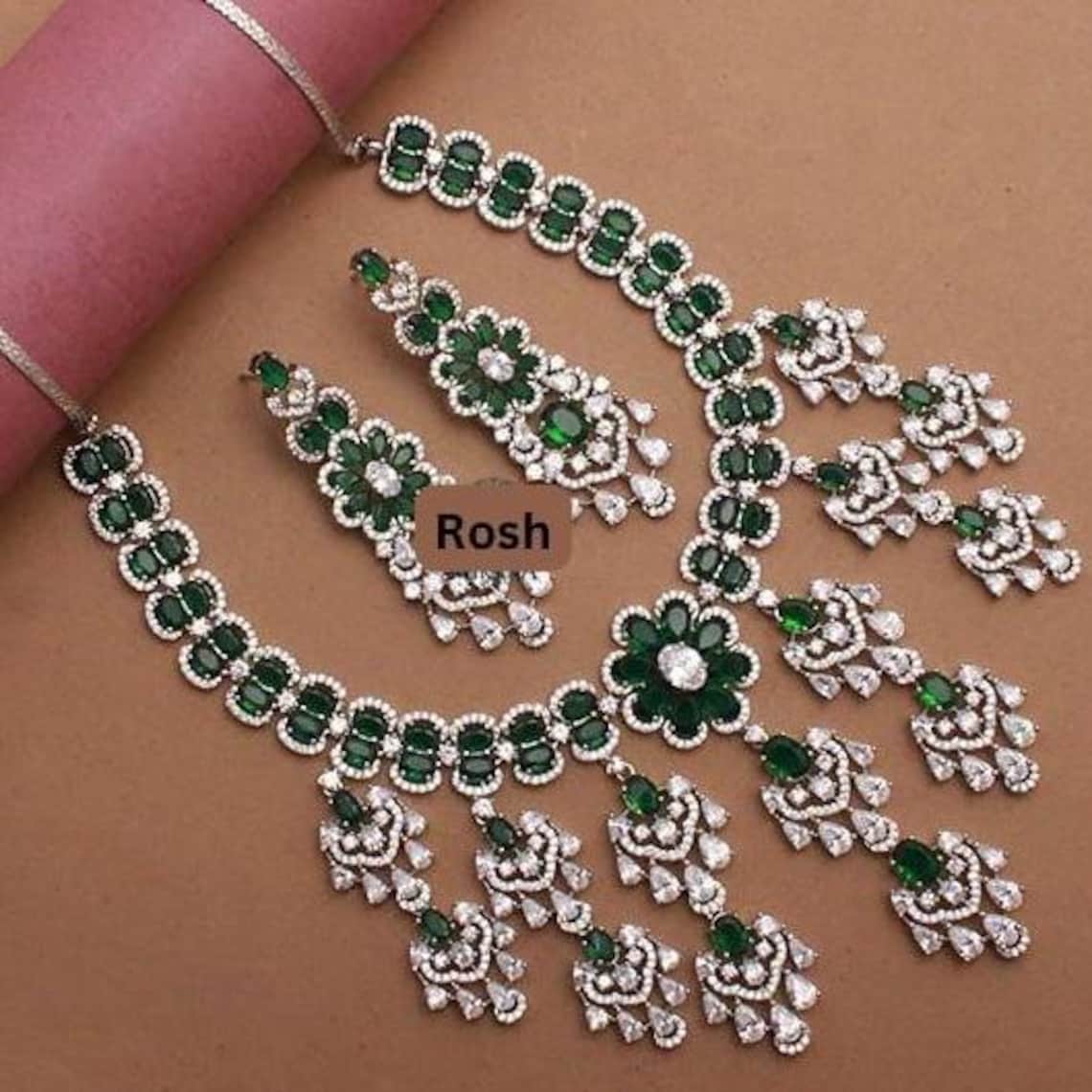Emerald Green Necklace Set Diamond Necklace Set Bridal Accessories ...