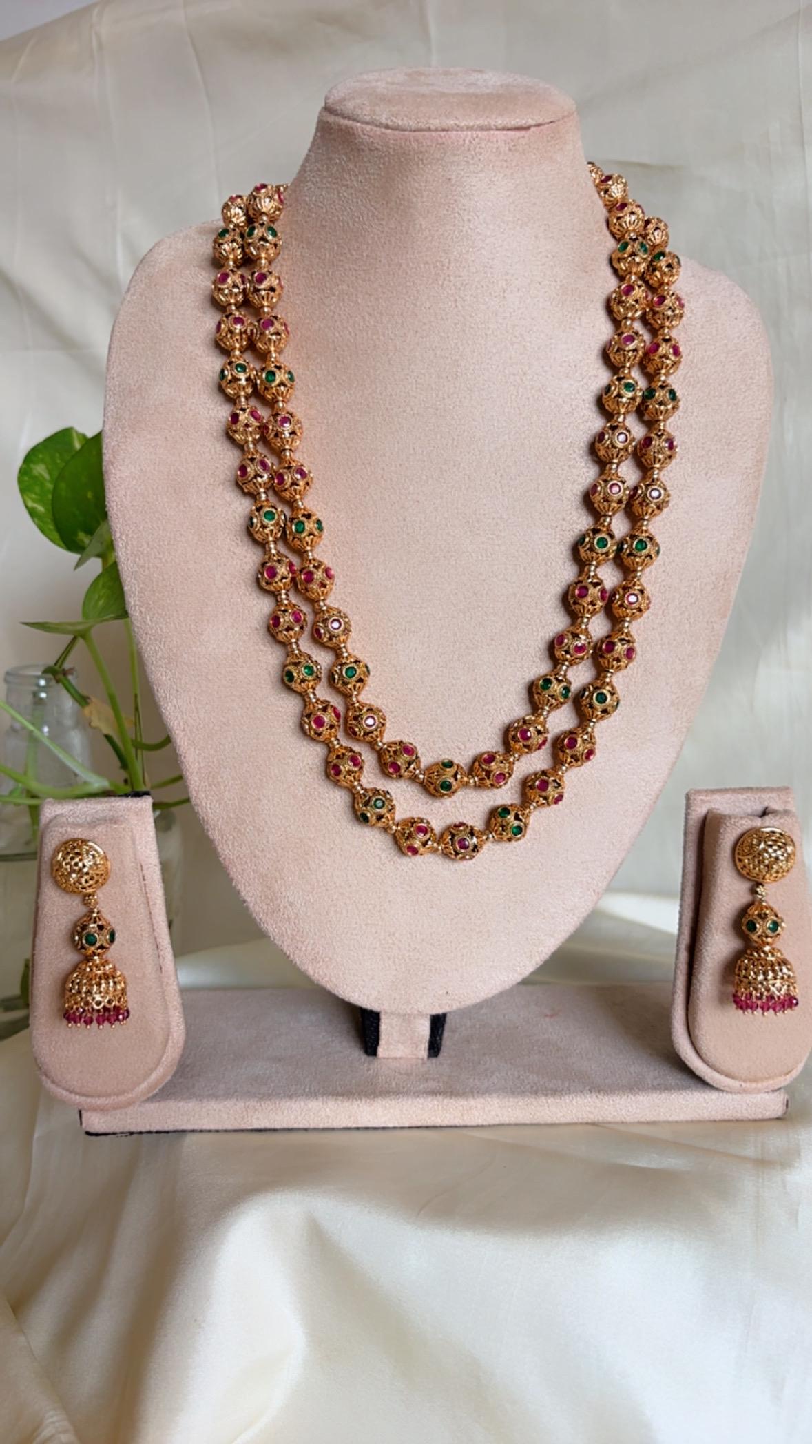 Layered Gold Necklace Matar Mala Set Indian Ball Beaded Necklace Set ...