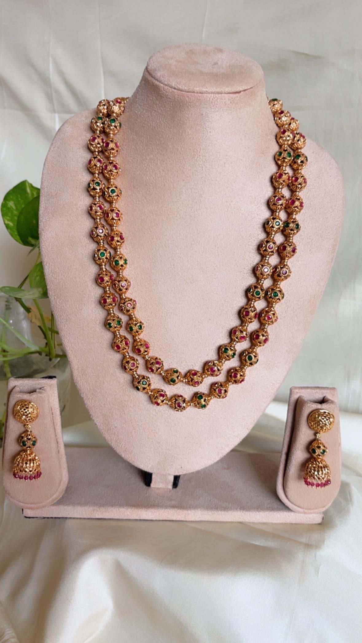 Layered Gold Necklace Matar Mala Set Indian Ball Beaded Necklace Set ...
