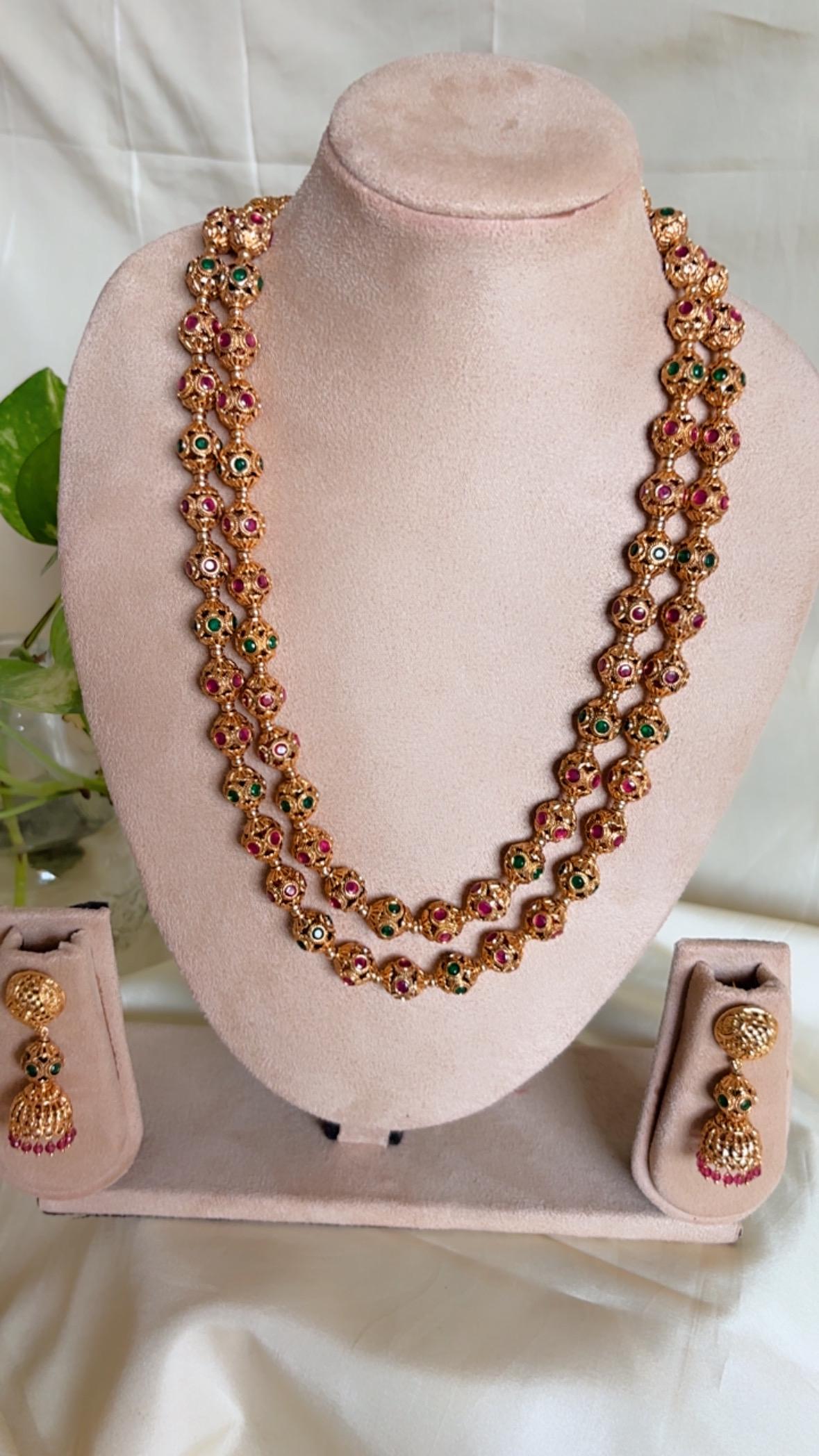 Layered Gold Necklace Matar Mala Set Indian Ball Beaded Necklace Set ...