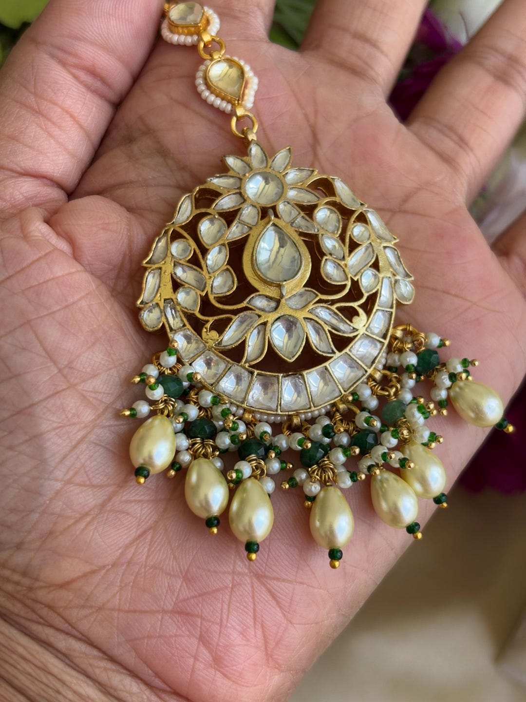 Sabyasachi Inspired Maang Tikka White Gold Bridal Maang Tikka Pachi ...