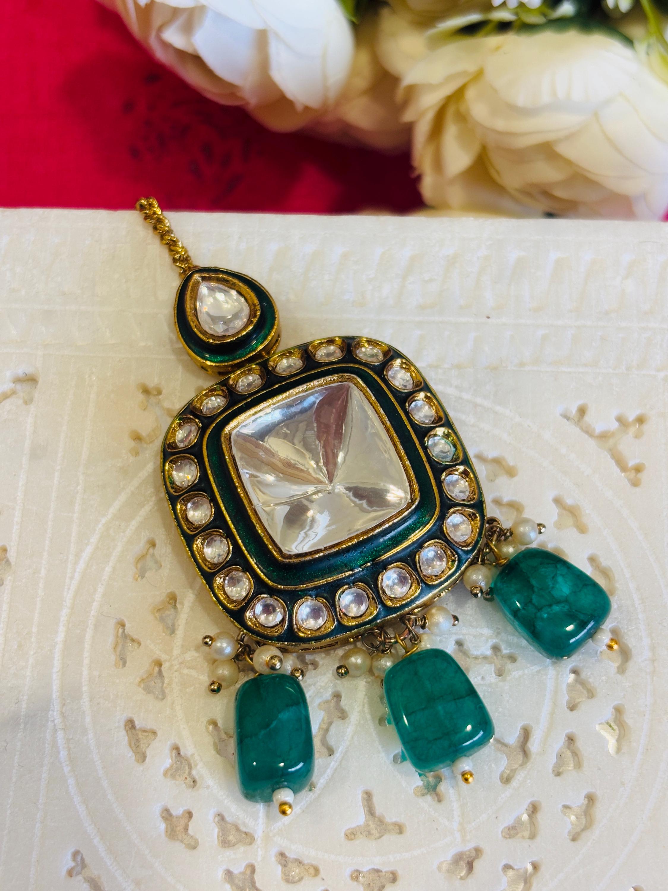 Sabyasachi Inspired Green Maang Tikka Bridal Maang Tikka Polki Tikka ...