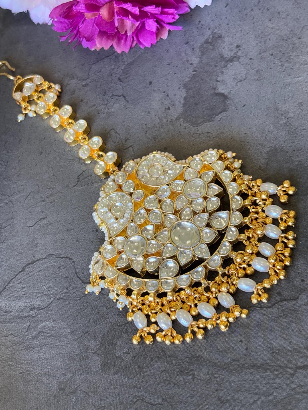 Sabyasachi Inspired Maang Tikka White Gold Bridal Maang Tikka Pachi ...