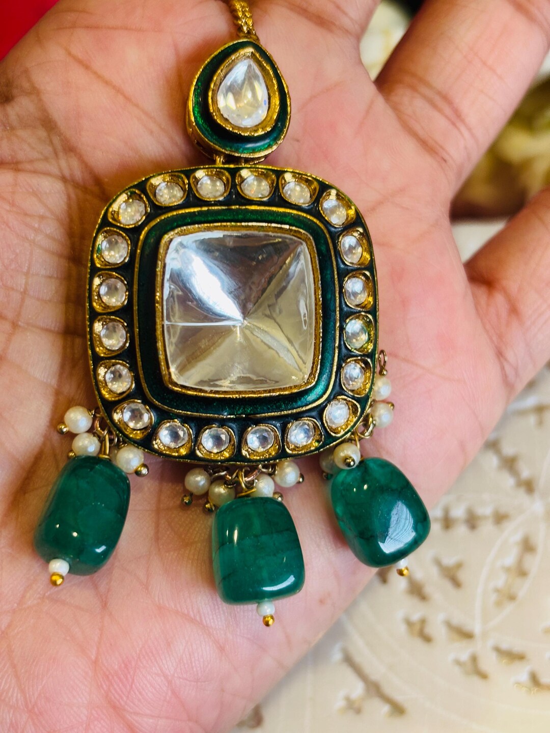 Sabyasachi Inspired Green Maang Tikka Bridal Maang Tikka Polki Tikka ...