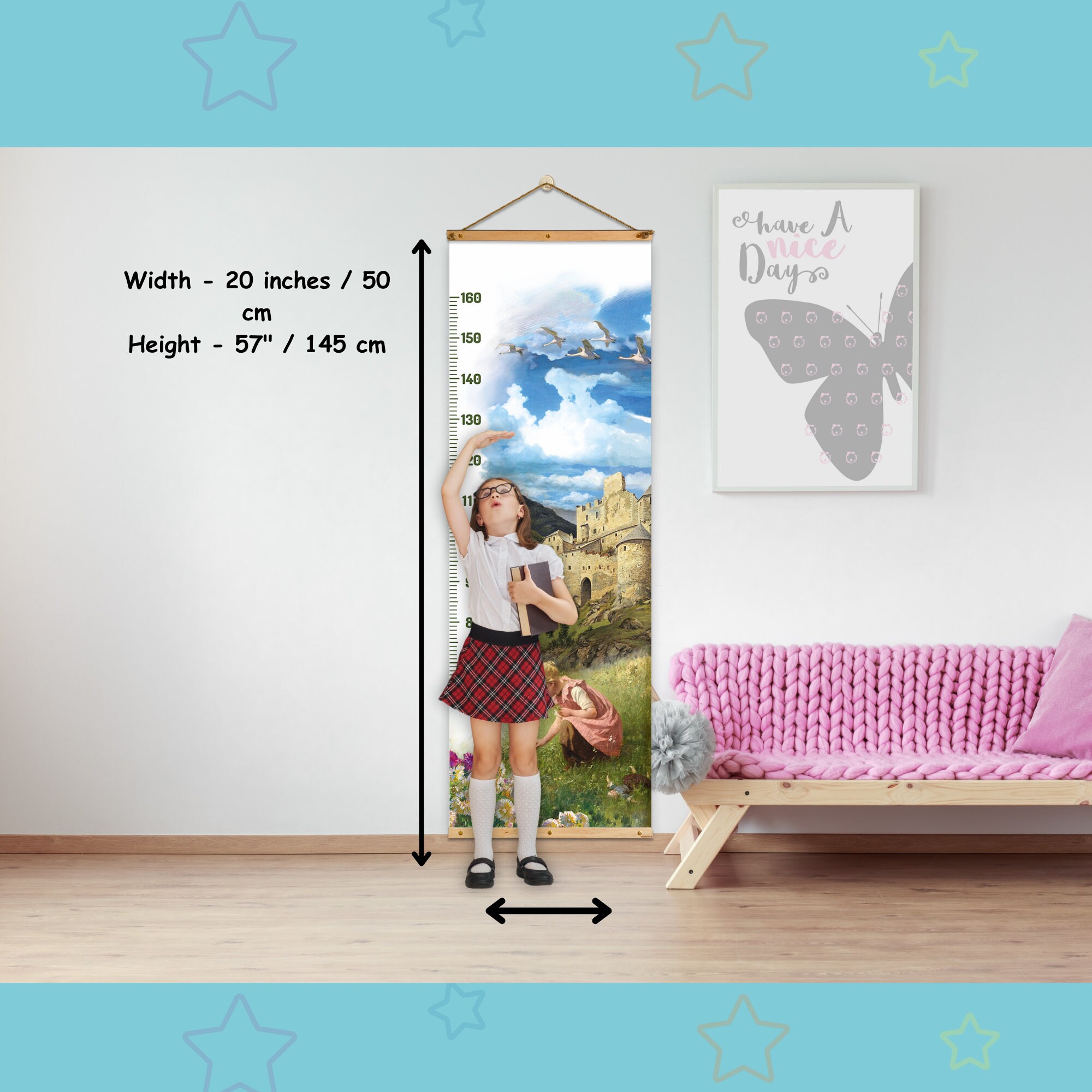 Personalized Canvas Height Chart for Kids, Montessori Child Growth ...