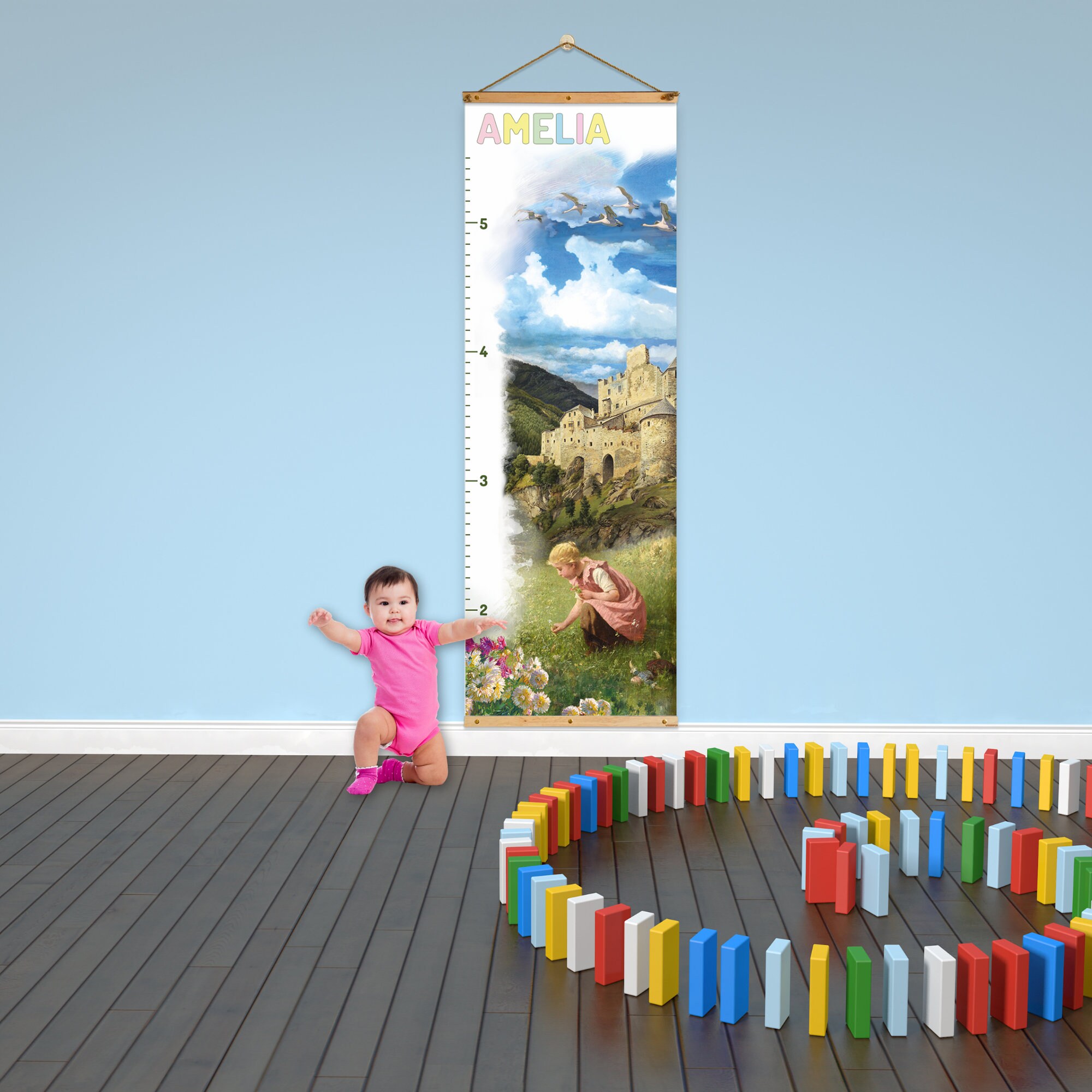 Personalized Canvas Height Chart for Kids, Montessori Child Growth ...