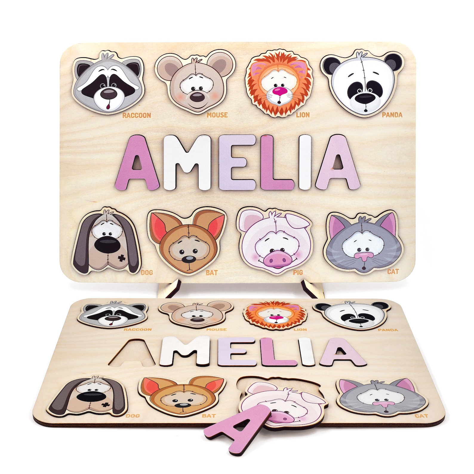 Wooden Puzzle Board That Includes Baby Name Letters and Faces of ...