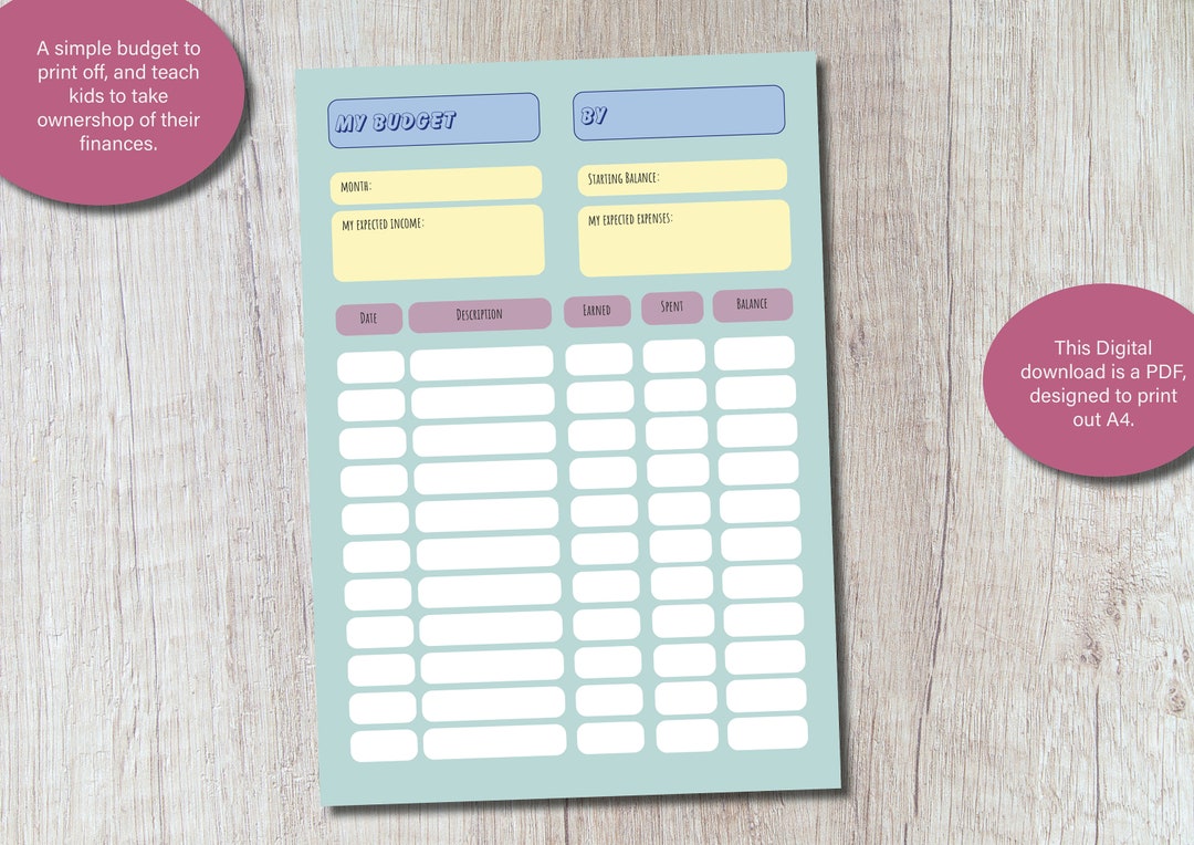 Kids Budget Digital Download, Family Budget Printable. - Etsy