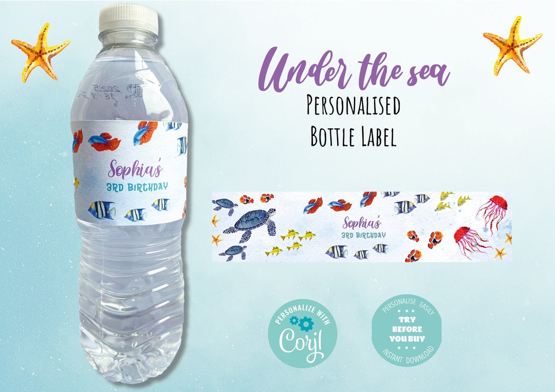 Personalised Printable Under the Sea Bottle Label / Under the Sea Party ...