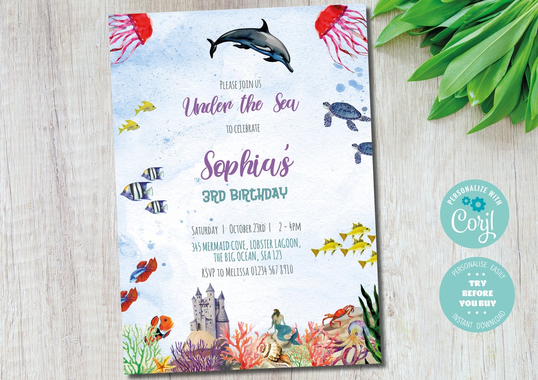 Editable Under the Sea Birthday Invite / Under the Sea Birthday ...