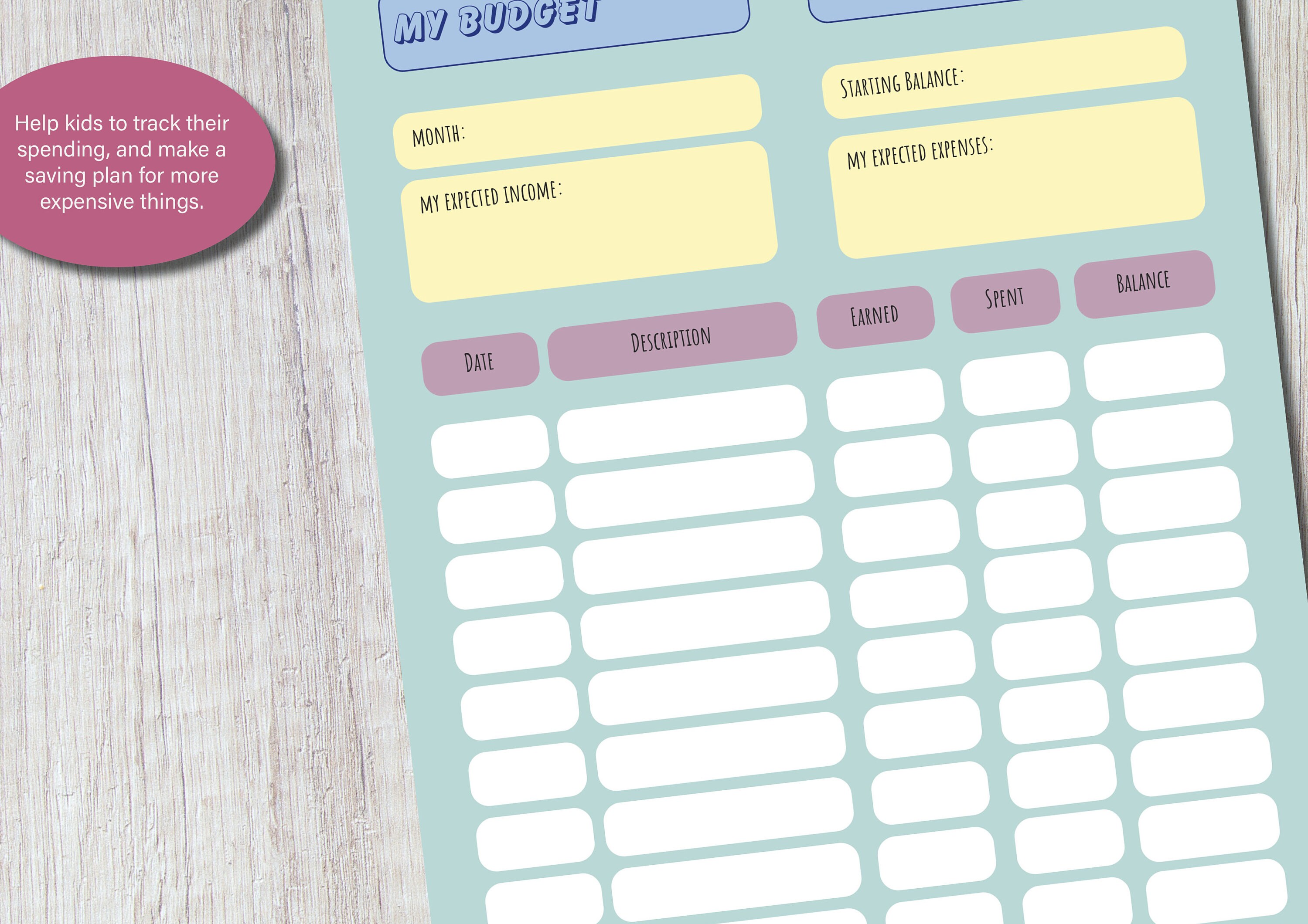 Kids Budget Digital Download, Family Budget Printable. - Etsy