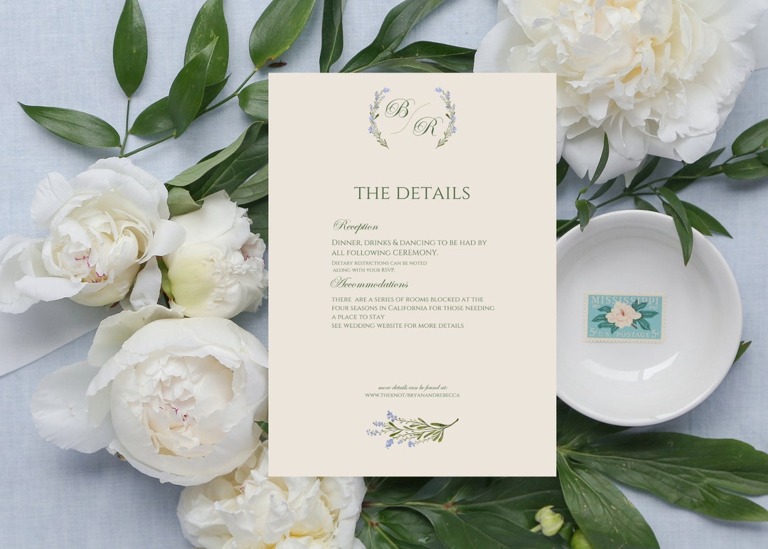 Botanical Details Insert, Printable Flower Invite/insert, Editable ...