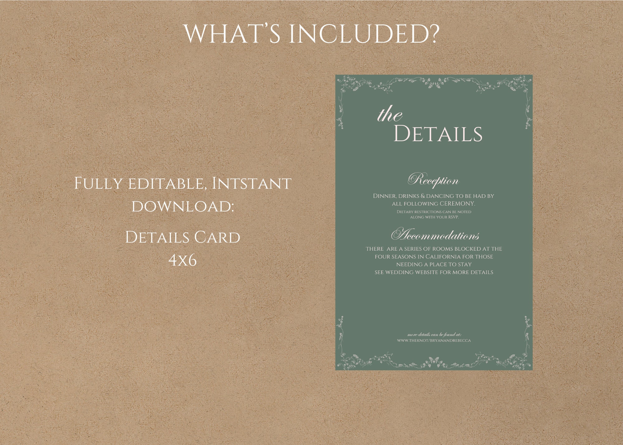 Romantic Wedding Details Insert, Printable Invite/insert, Editable ...