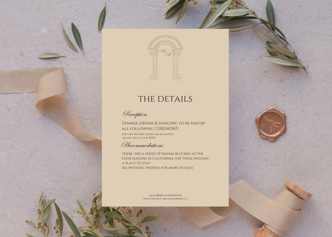 Elegant Wedding Details Card, Printable Editorial Invite, Editable ...