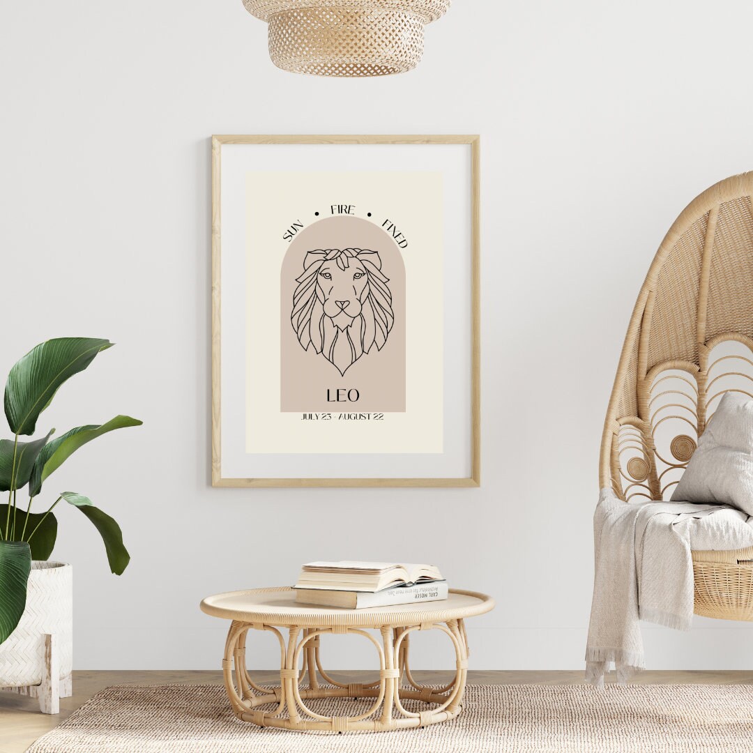 Leo Printable Wall Art Digital Download, Zodiac Fire Sign Lion Minimal ...